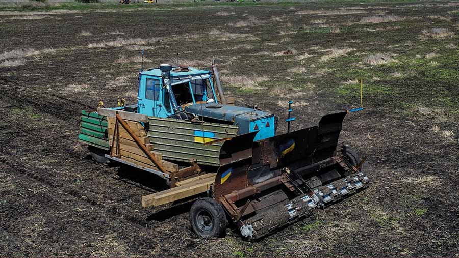 Ukrainian farmer modifies tractor to clear fields of mines - Farmers Weekly